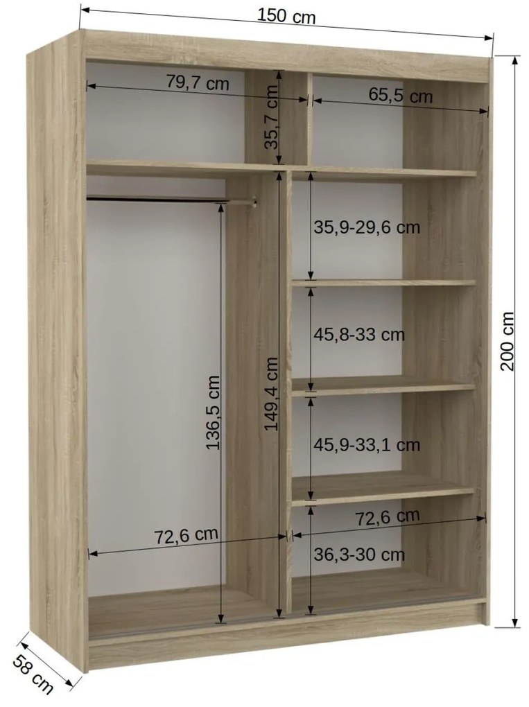 Šatní skříň s posuvnými dveřmi Nordic - 150 cm Barva: Bílá/Černá