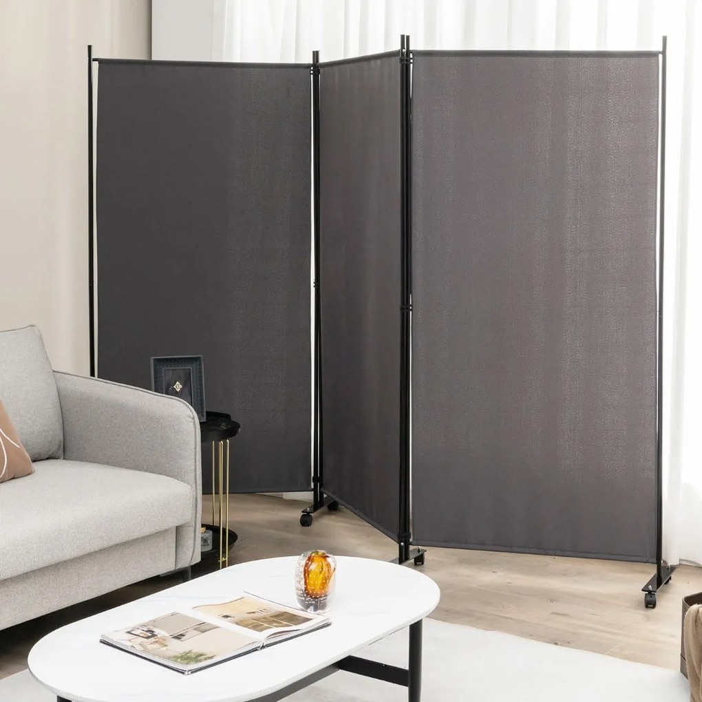 Costway 180 cm vysoká dělicí příčka na kolečkách. Skládací zástěna s 3 volně