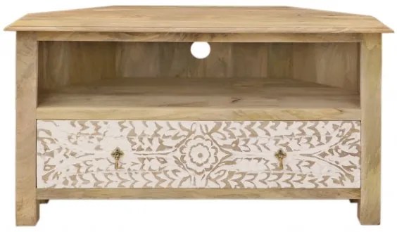 Indický nábytek - TV stolek rohový Sita 110x60x50 z indického masivu mango