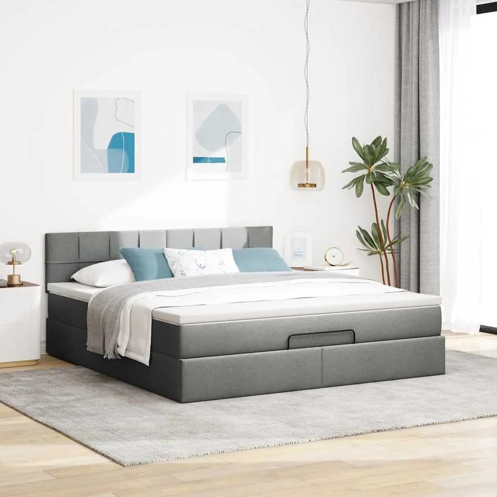 Osmanský rám postele s matrací tmavě šedá 160x200cm textil 3311471