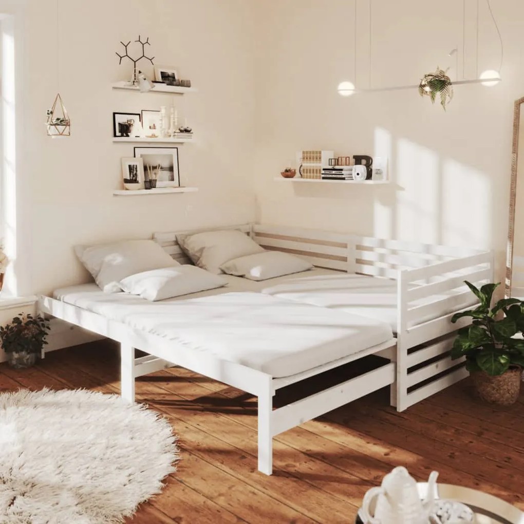 Výsuvná denní postel 2 × (90x200 cm) bílá masivní borové dřevo,  3083670