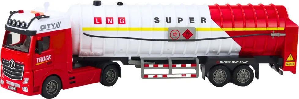 LEAN Toys Nákladní auto cisterna – čerpání vody, světla, zvuky, bíločervené