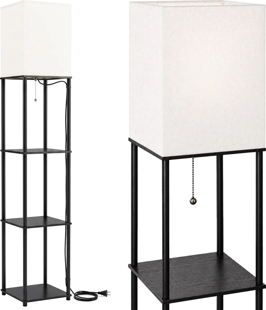Toolight Toolight, JNH050-1F, stojací lampa s poličkami a jutovým stínítkem 157 cm, 1× E27, černá, 58349