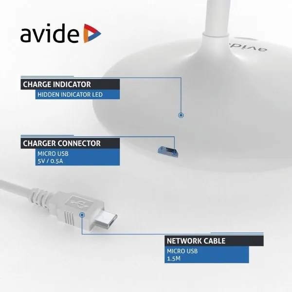 Nabíjecí plynule stmívatelná LED stolní lampa 4W 250lm denní světlo, bílá