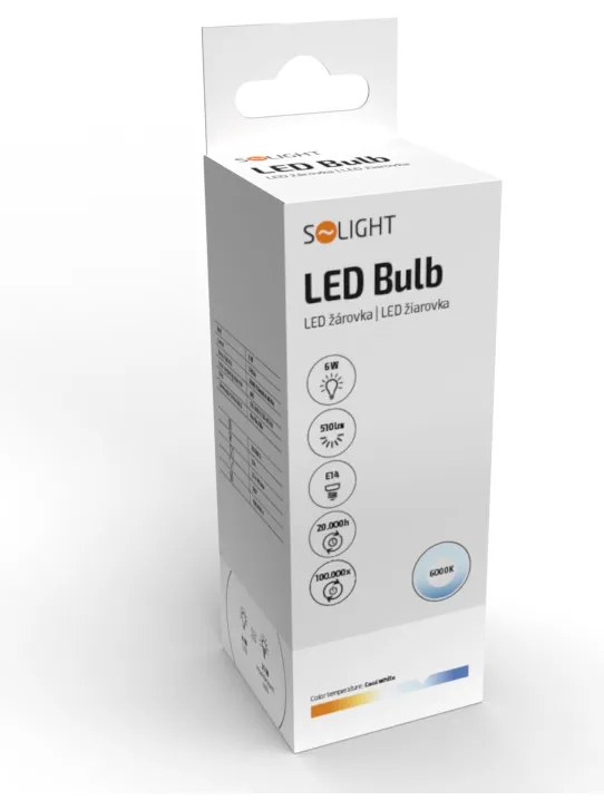 Solight LED žárovka, svíčka, 6W, E14, 6000K, 510lm