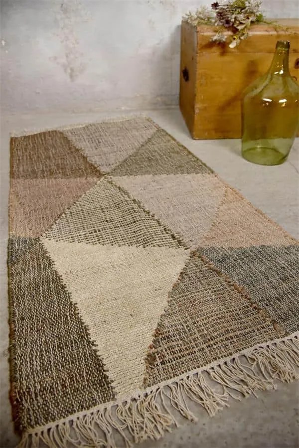 Jeanne d'Arc Living Jutový koberec Handwoven Patchwork 70x140cm, béžová barva, hnědá barva, textil