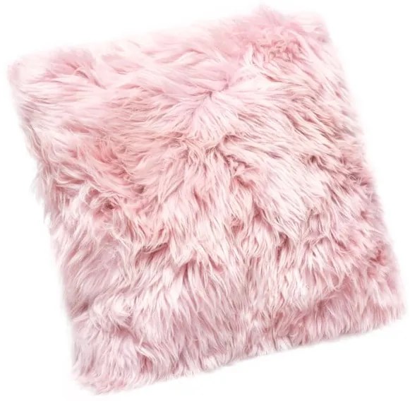 Růžový polštář z ovčí kožešiny Royal Dream Sheepskin, 45 x 45 cm
