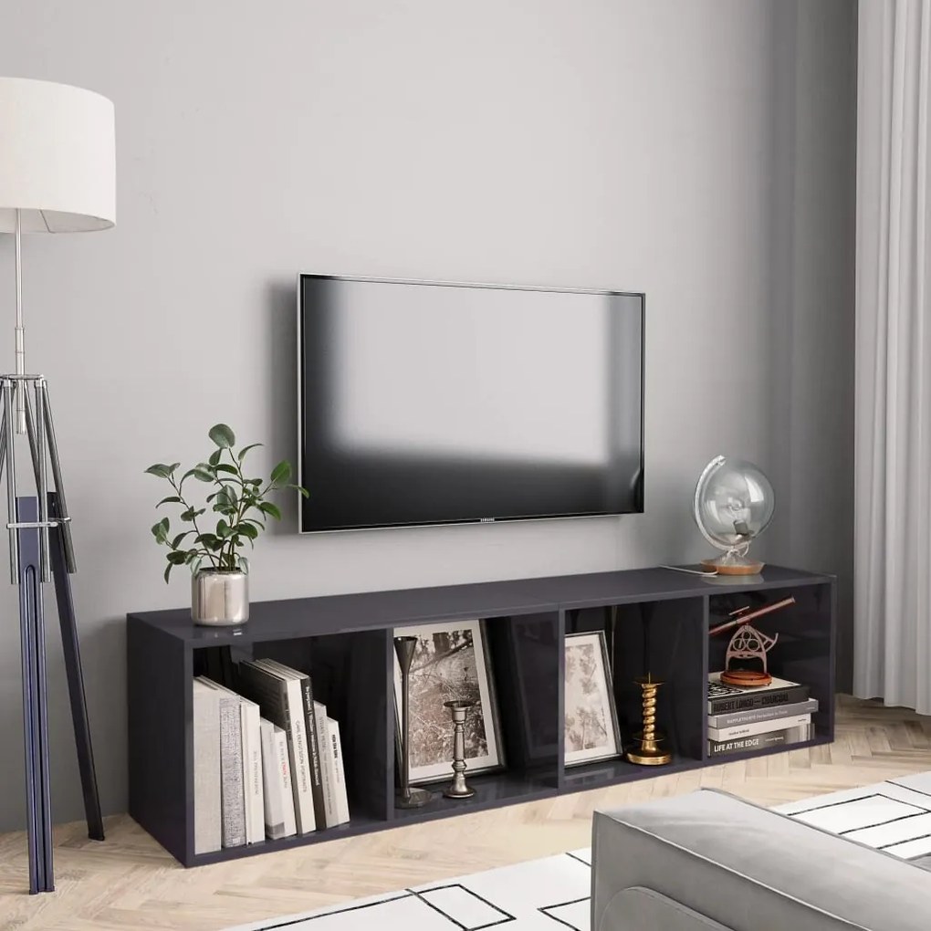 800269 vidaXL Knihovna/TV skříňka šedá s vysokým leskem 143 x 30 x 36 cm