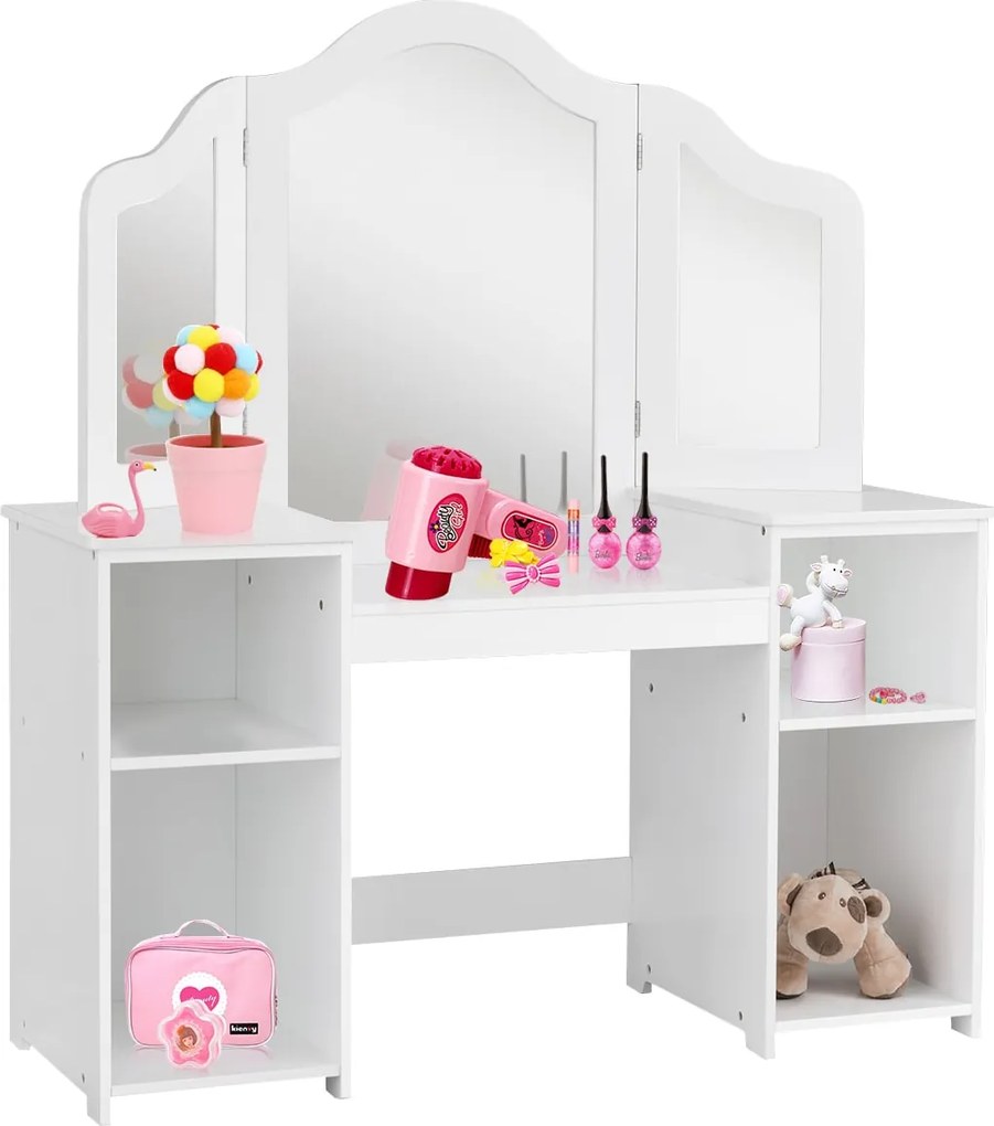 Costway 2 v 1 Dětský toaletní stolek se zrcadlem – 107 × 40 × 117 cm, bílý