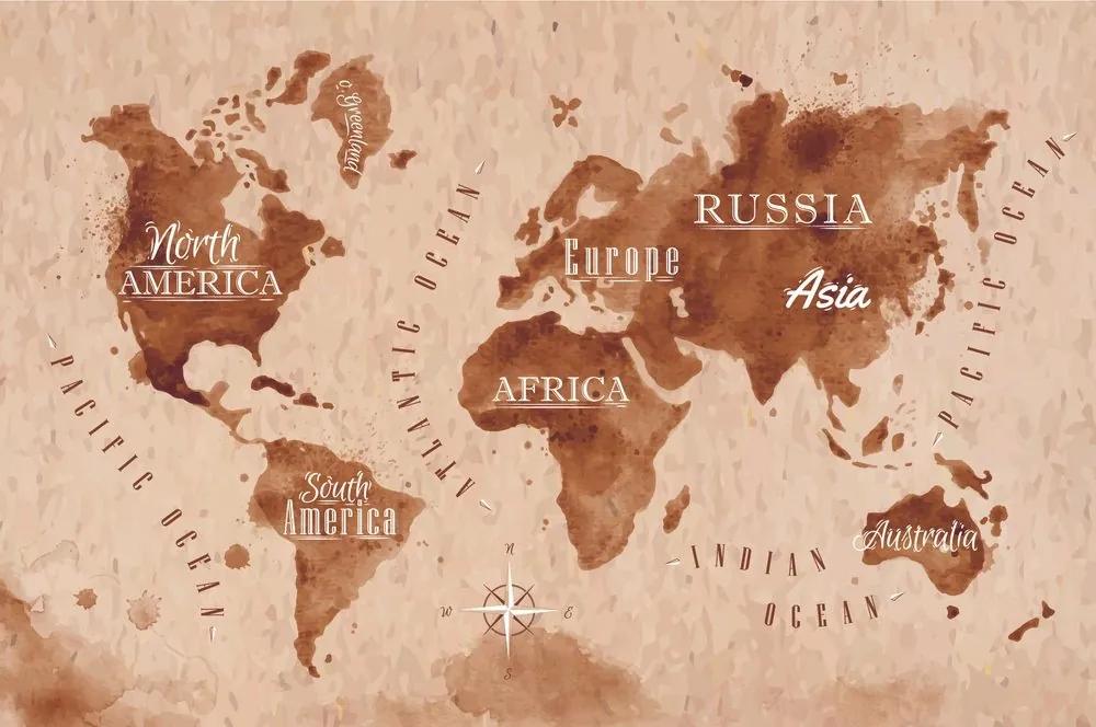 Tapeta mapa světa v retro provedení - 225x150 cm