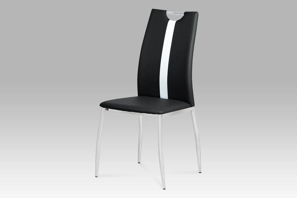 Autronic - Jídelní židle koženka černá / chrom - AC-1296 BK