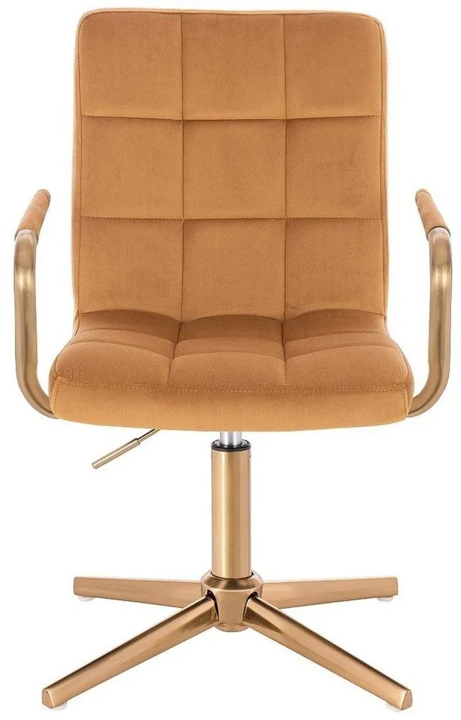 LuxuryForm DESIGN Otočná židle VERONA GOLD VELUR na zlatém kříži - medová