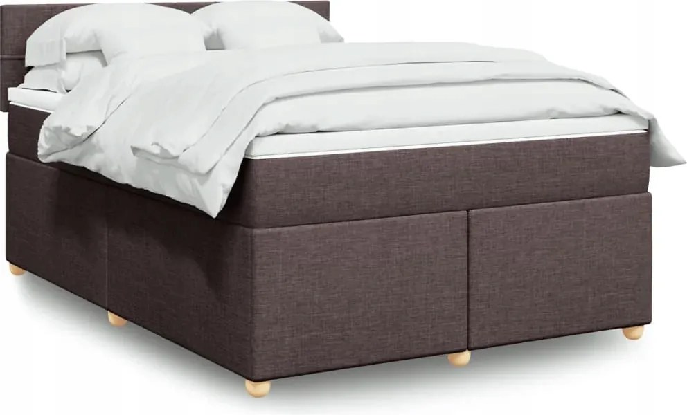 Box Spring Postel S Matrací Textil Tmavě Hnědá Blok se čtverci 160 x 200