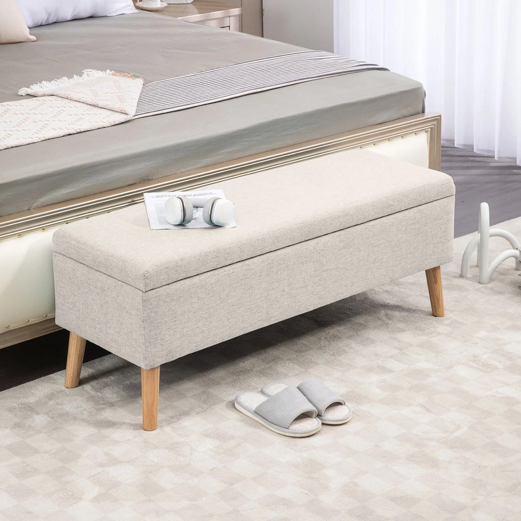 HOMCOM Lavice Čalouněná lavice s úložným prostorem 110 x 39 x 45 cm v béžové barvě se vzhledem lnu do předsíně ložnice obývacího pokoje z kaučukového…