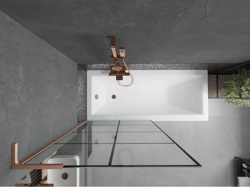 Mexen Next L, 1-křídlová vanová zástěna 90 x 150 cm, 6mm čiré sklo-černý vzor, měděný profil, 895-090-000-03-77-65