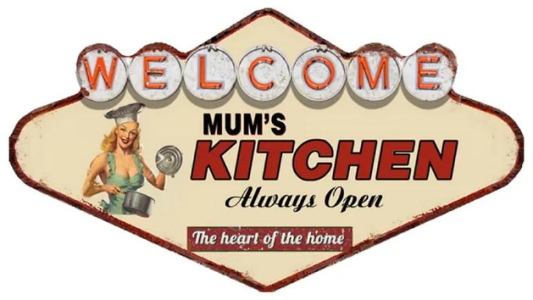 Kovová nástěnná cedule Welcome Mums Kitchen – 49x1x27 cm