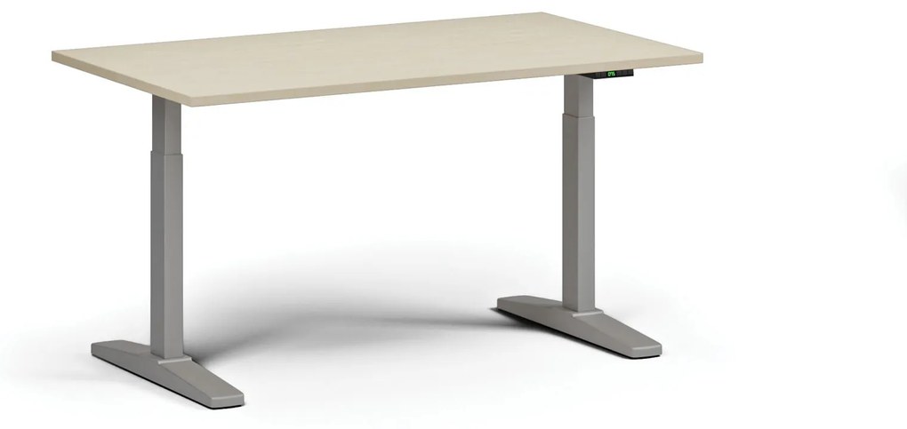 Výškově nastavitelný stůl, elektrický, 675-1325 mm, deska 1400x800 mm, šedá podnož, wenge
