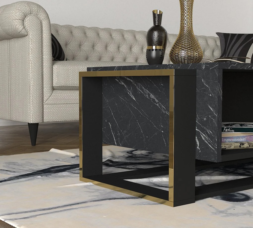 Hanah Home Konferenční stolek Bianco, Černá, Zlatá