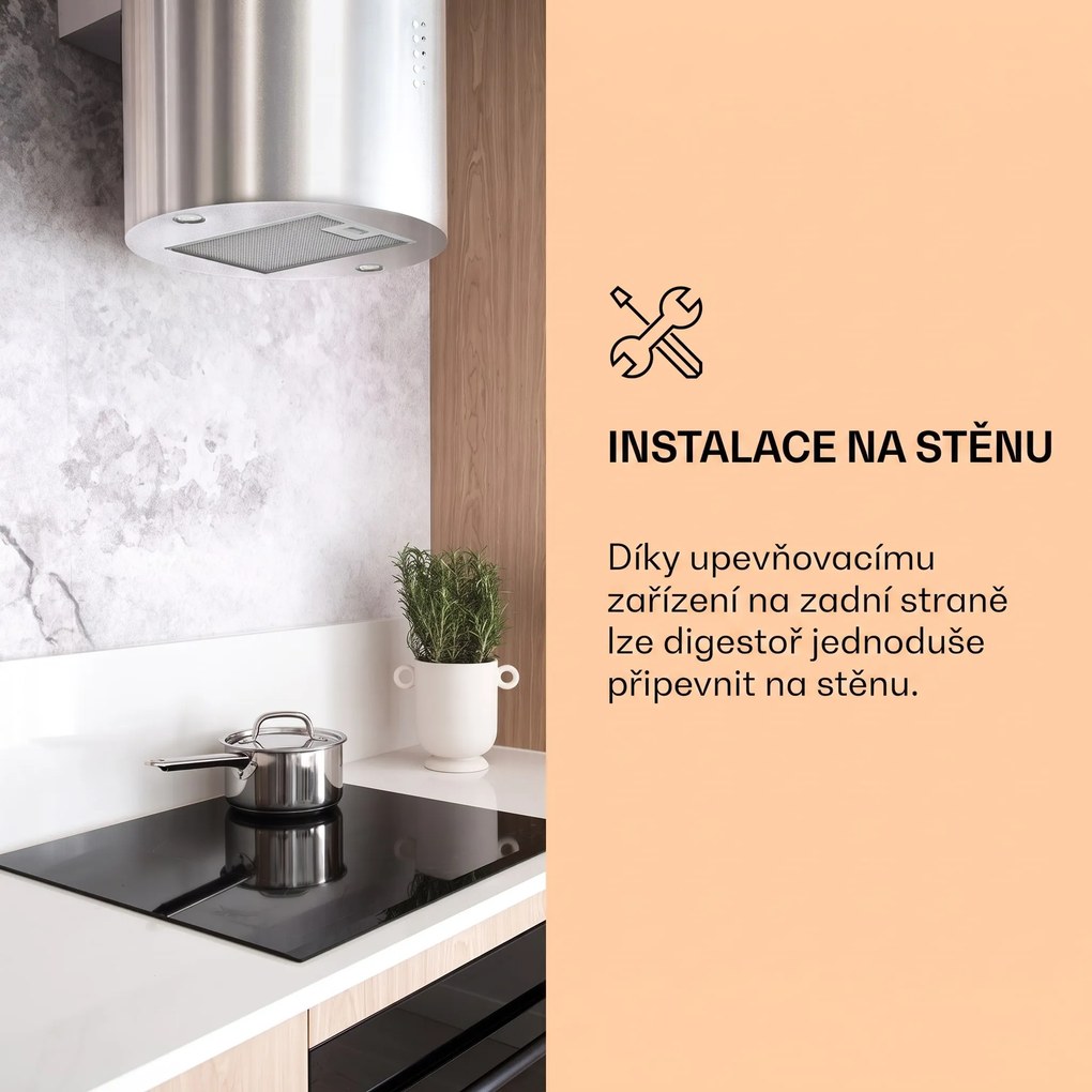 Klarstein Barella, digestoř, 35 cm, ostrůvková, 519 m³/h, LED, stříbrná