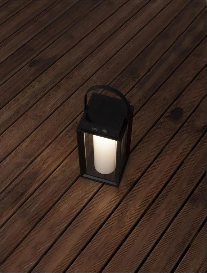 NV 9002862 Venkovní stolní lampa VERHAAL černý hliník a čiré sklo LED 2W 3000K 3,7V 360st. IP54 solární / USB kabel / vypínač na těle - NOVA LUCE