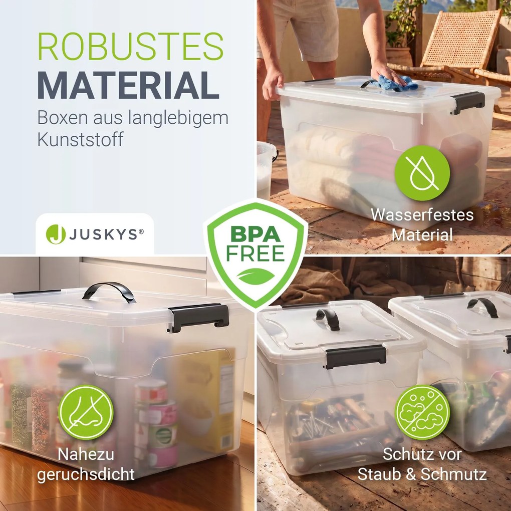 Juskys Plastové úložné boxy s víkem Velikost sady: 6 ks, Objem: 60 L