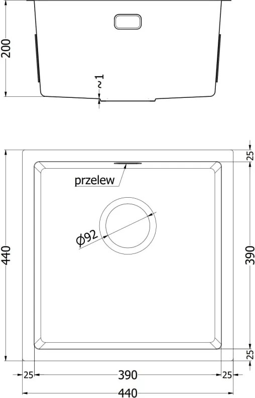 Mexen Trixo nerezový dřez 1-komorový 440 x 440 mm, inox - 6413441000-01