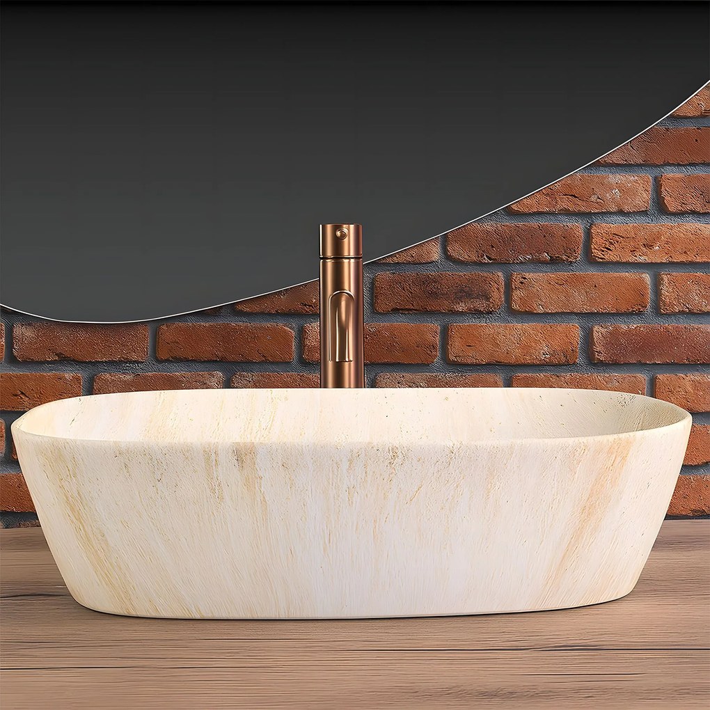 Rea Freja, umyvadlo na desku 512x396x137mm, imitace kamene-travertin matný, REA-U6689