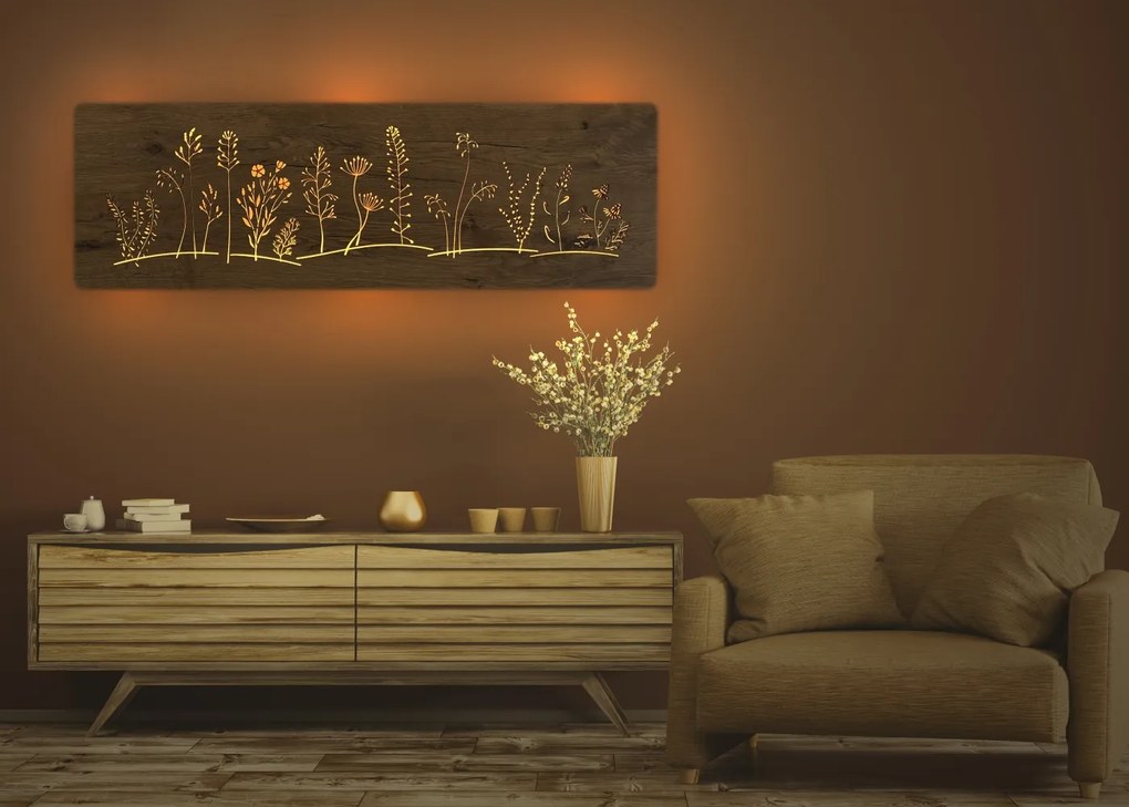 Li-Go "Louka dlouhá" světelný obraz 230V 120x40 cm provedení povrchu: dub světlý