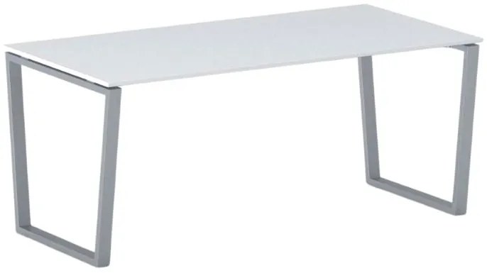 Kancelářský stůl PRIMO IMPRESS, 180x90 cm, šedostříbrná podnož, bílá
