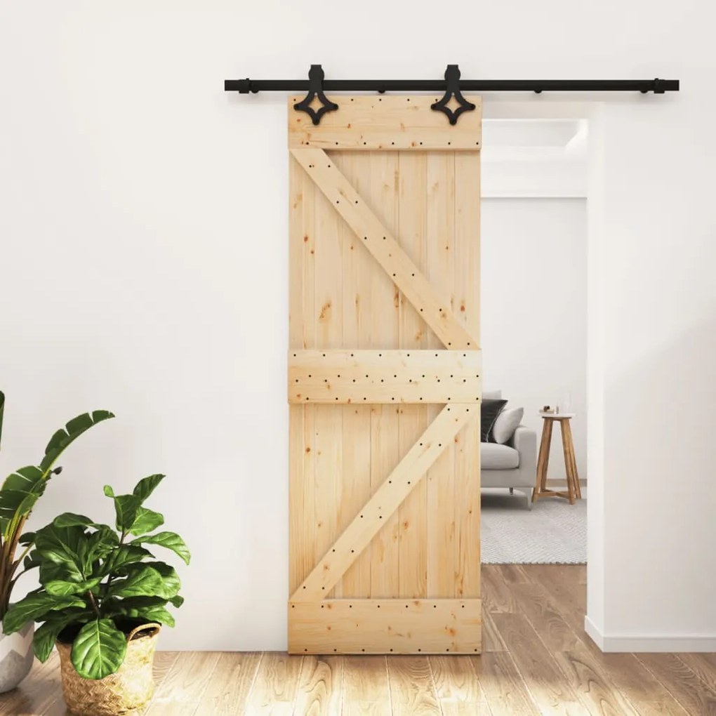 Posuvné Dveře S Kováním 70 X 210 Cm Masivní Borové Dřevo