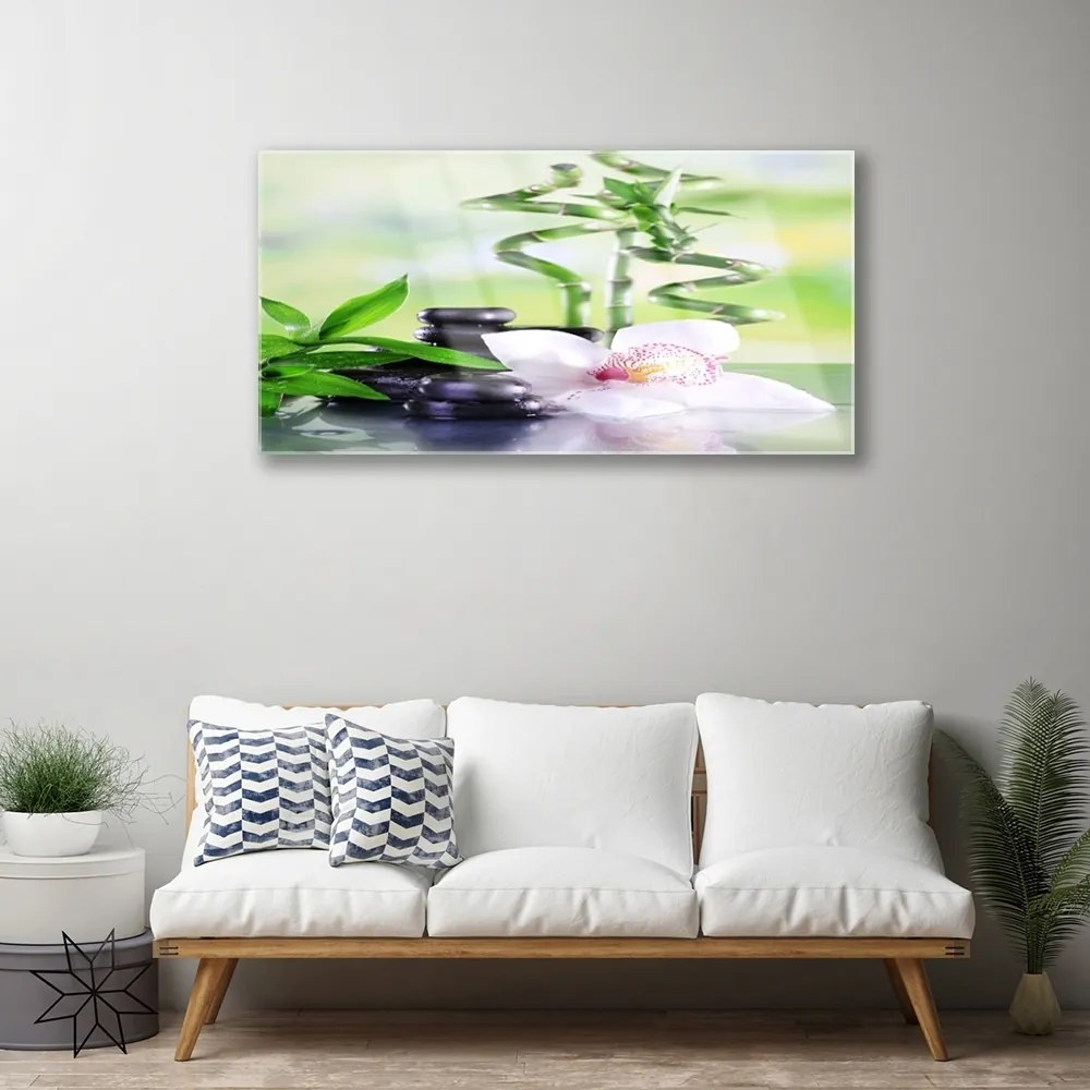 Obraz na skle Orchidej Bambus Zen Lázně 120x60 cm