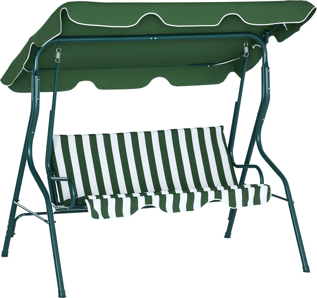 Outsunny Hollywood houpací lavice, 3-místná zahradní houpačka, houpačka s nastavitelným slunečníkem, ocelový rám, zelená 170 x 110 x 153 cm | Aosom