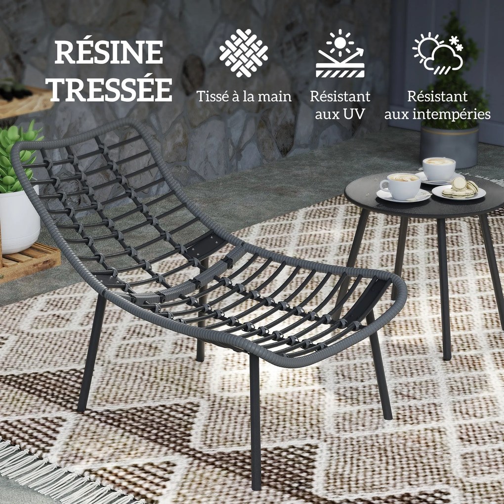 Outsunny Zahradní nábytek z ratanové pryskyřice pro 2 osoby s polštáři o tloušťce 15 cm a ocelovými rámy pro balkón, terasu, patio, šedý