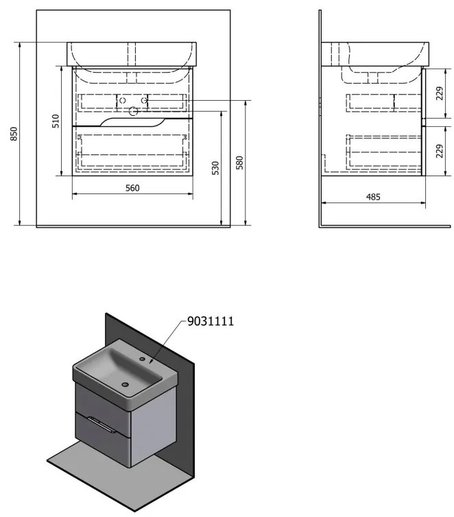 Sapho MEDIENA umyvadlová skříňka 57x50,7x48,5cm, bílá mat/bílá mat, MD060