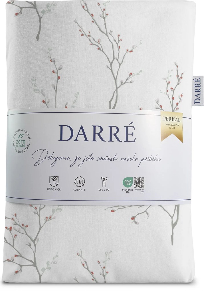 Perkálové bavlněné prodloužené povlečení Zasněné větvičky - duo - GOTS Velikost: 140 x 220 + 70 x 90