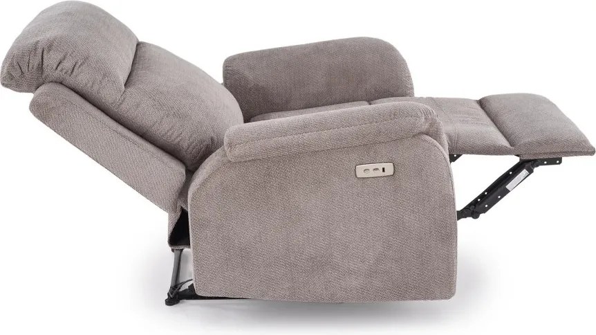 TV křeslo GALEON s elektrickým polohováním — látka, šedá
