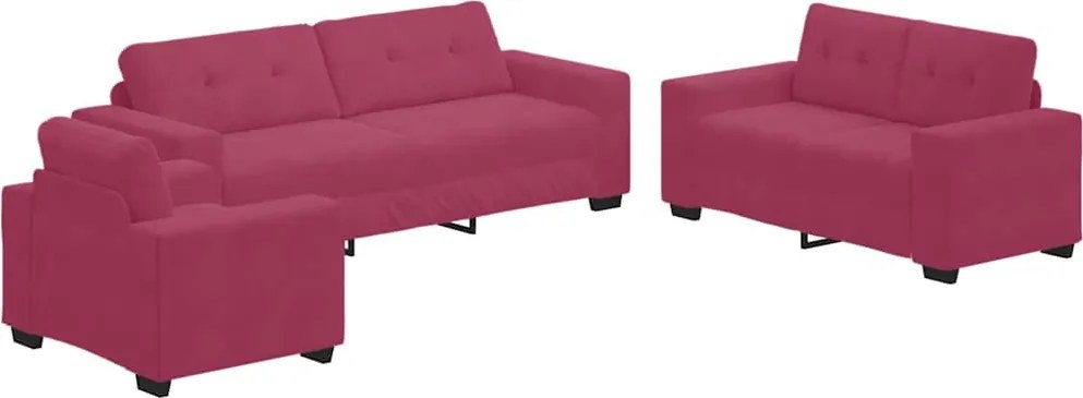 Set pohovek 3 ks Větrná červená samet 3324643