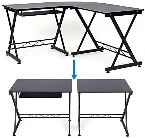 SONGMICS Rohový PC stůl kovové nohy černý 150x138 cm
