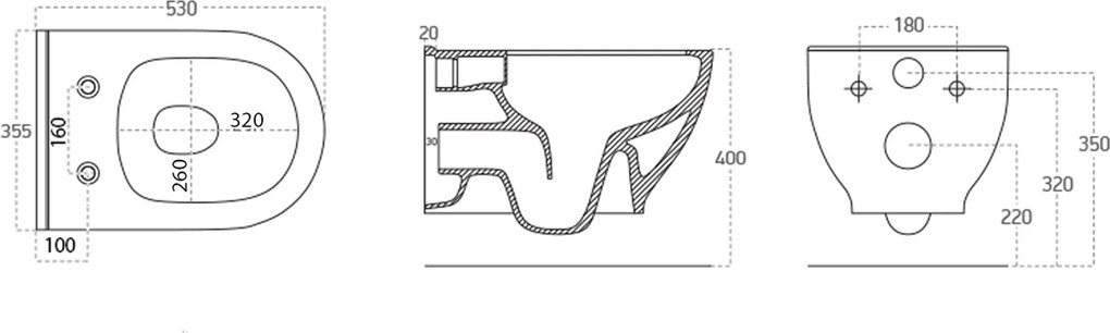 Sapho BRILLA závěsná WC mísa s bidet. sprškou, Rimless, 36,5x53 cm, bílá 100612