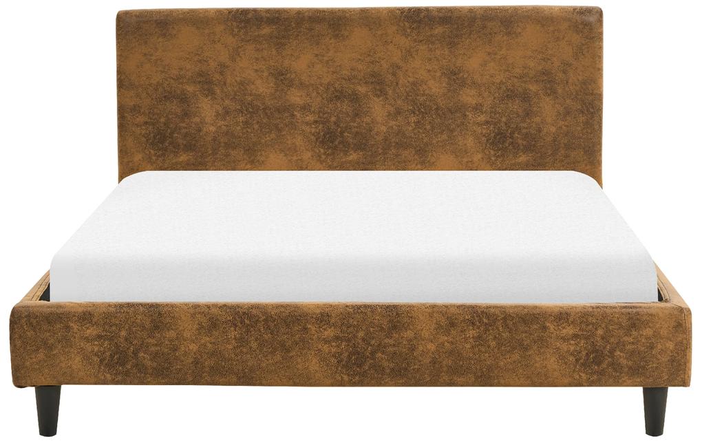 Čalouněná postel v imitaci kůže 140 x 200 cm hnědá FITOU Beliani
