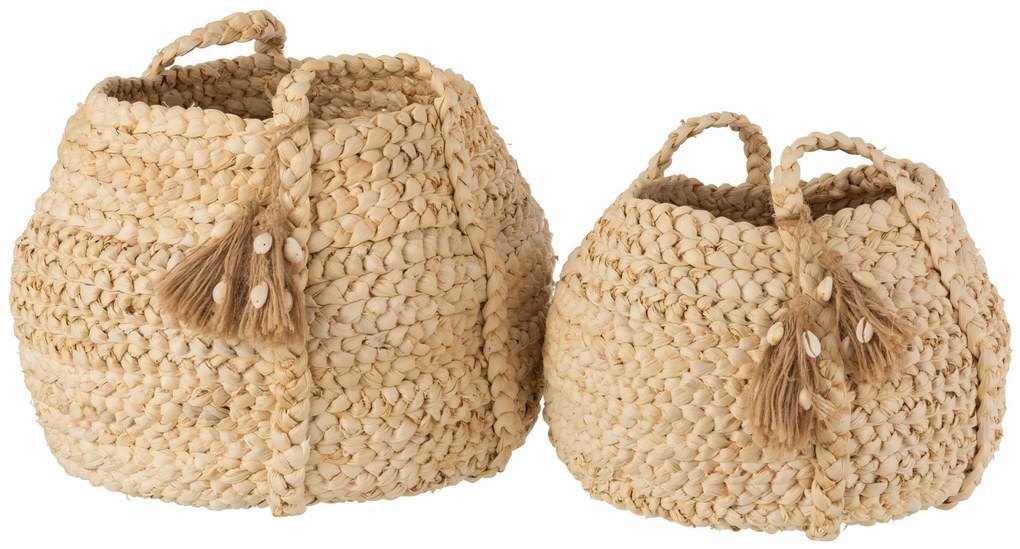 2ks přírodní koše z kukuřičných listů se střapci Maise - Ø40*33/ Ø32*29 cm