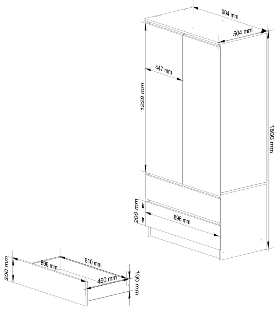 Šatní skříň Star 90 cm bílá/červená lesk