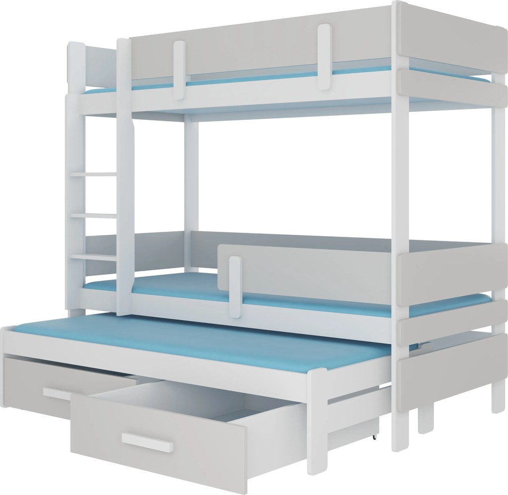 ADRK Furniture Třípatrová postel pro tři osoby s matracemi ETAPO 180x80 CH-Eta-W+G-188+M-E124