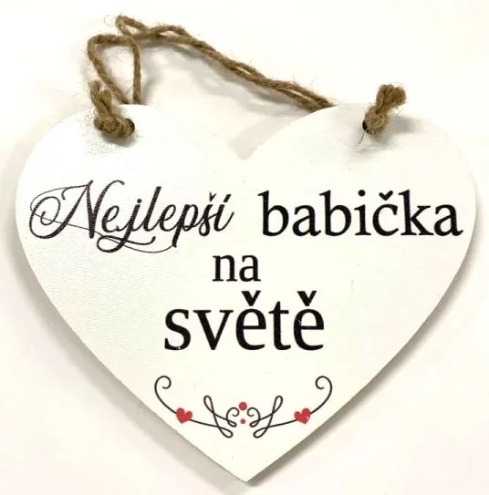Bondecor Dřevěná dekorace srdce "Nejlepší babička na světě" 12x15cm