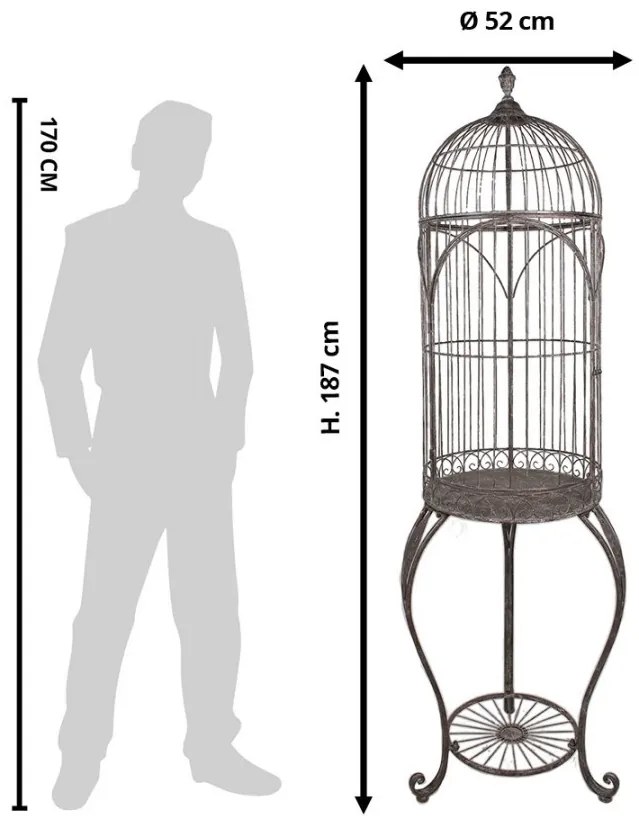 Hnědá kovová dekorační ptačí klec na noze Villia - Ø 52*187 cm