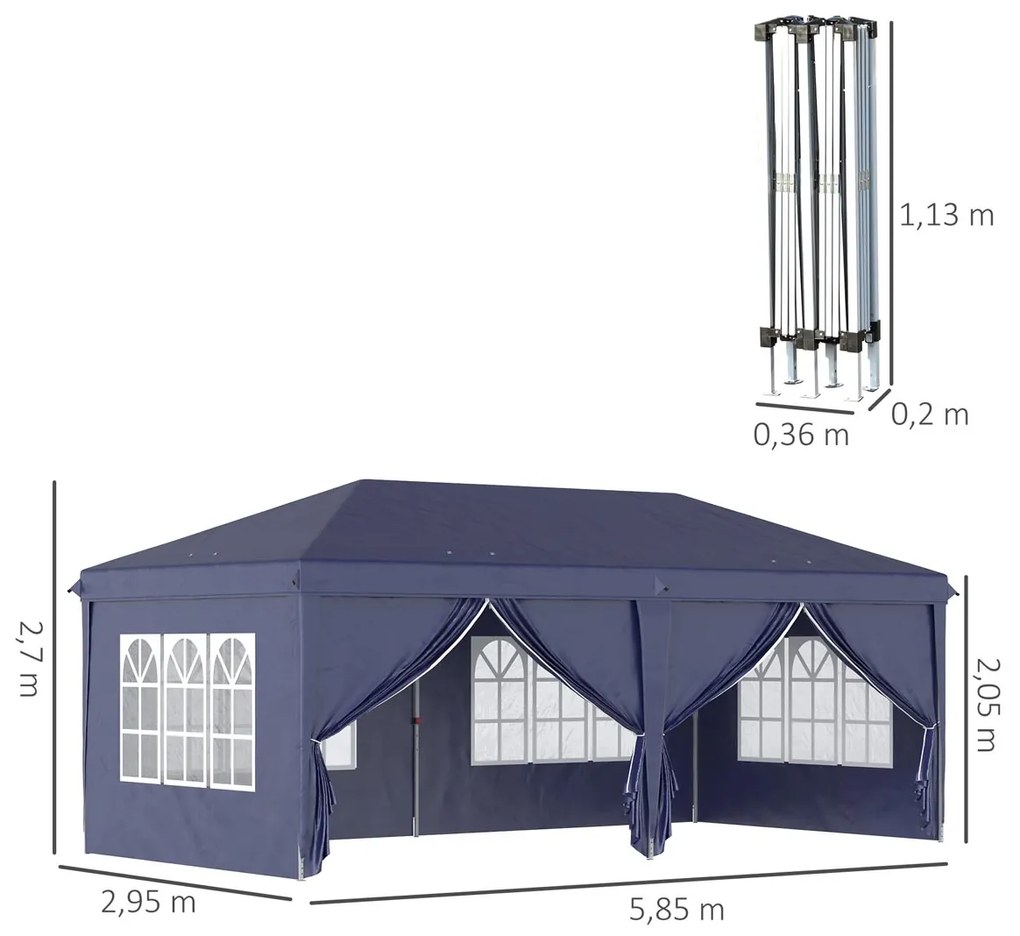 Skládací zahradní altán Outsunny, 6 x 3 m, modrý