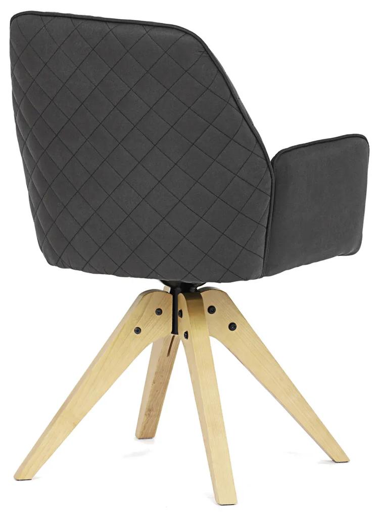 Autronic Židle jídelní s područkami, černá látka, dubové nohy, otočná P90°+ L 90° s vratným mechanismem - funkce reset