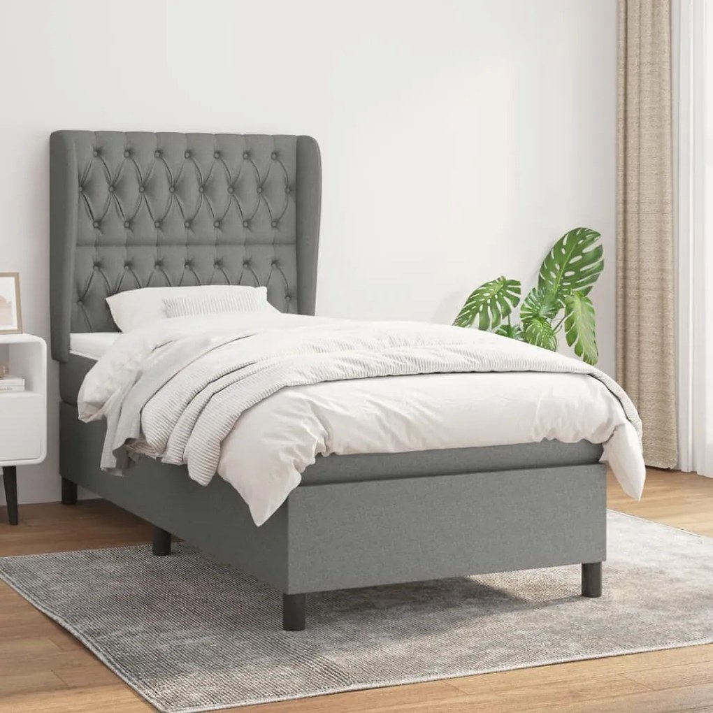 Box spring postel s matrací tmavě šedá 100 x 200 cm textil 3128182