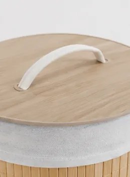 koš na prádlo, objedm 45 l, s víkem, bambus/látka, 50x35x35 cm, přírodní/krémová, Dekorino KP20260032