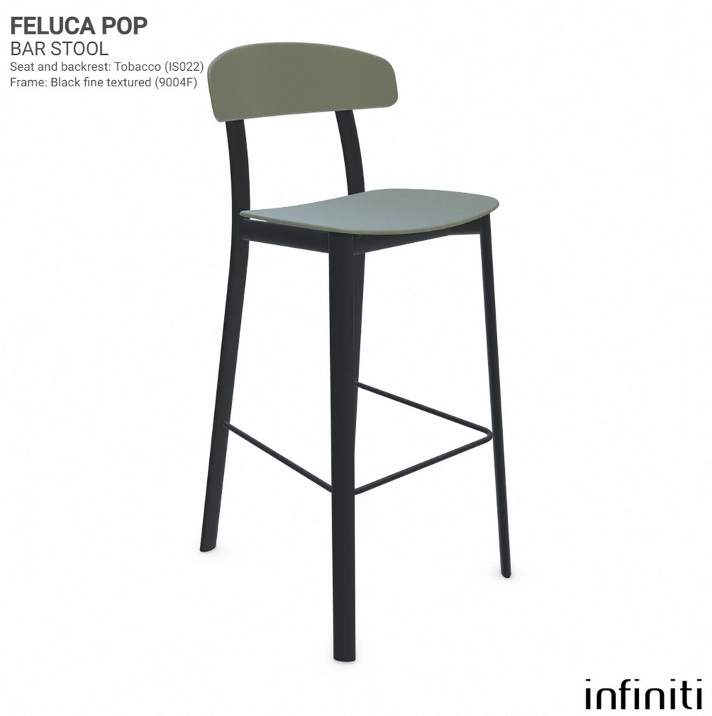 Barová židle Feluca Pop Barva kovové konstrukce: Black ﬁne textured 9004F, Barva sedáku a opěradla z recyklovaného plastu: Reed green IR6013